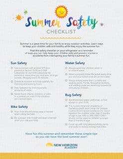 Kids Summer Safety Checklist - New Horizon Academy