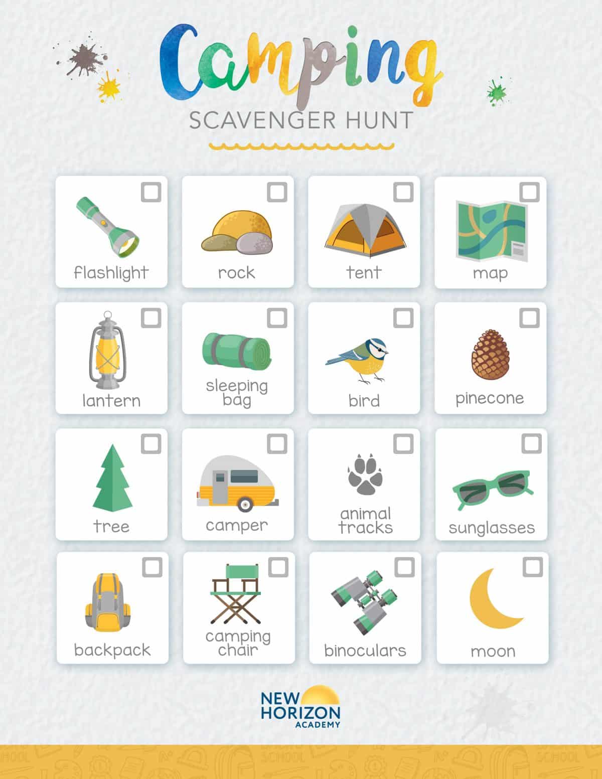 Camping Scavenger Hunt - New Horizon Academy